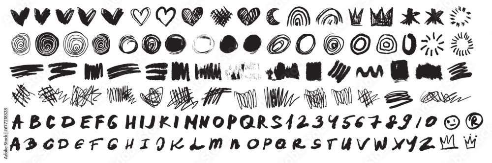 Scribble doodle paint underline set, children marker scratch, vector ...