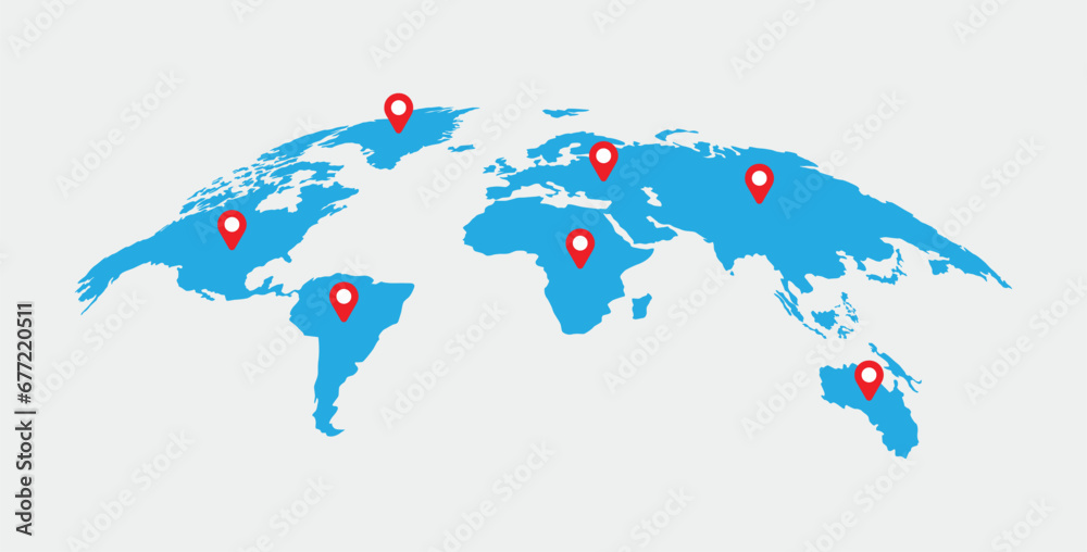 Global locations map with pointers. Worldwide destinations concept ...