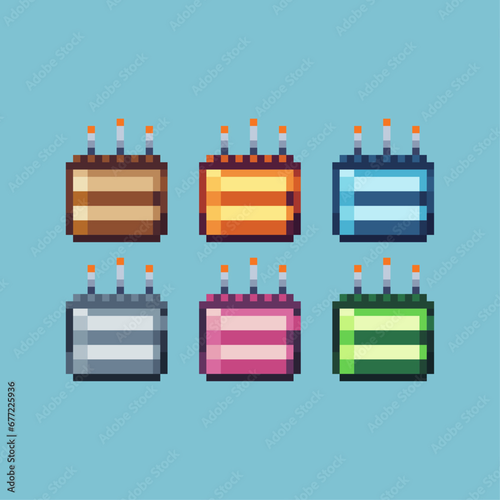 Pixel art sets of chocolate cake with variation color item asset ...