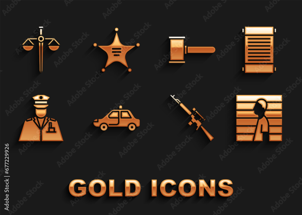 Set Police car and flasher, Decree, paper, parchment, scroll, Suspect ...