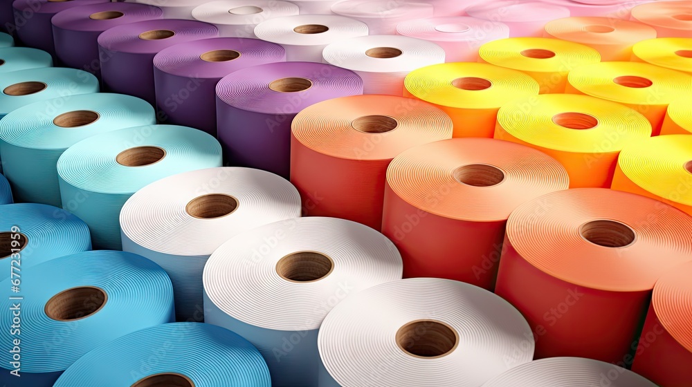 a bunch of different colored rolls of toilet paper next to each other ...