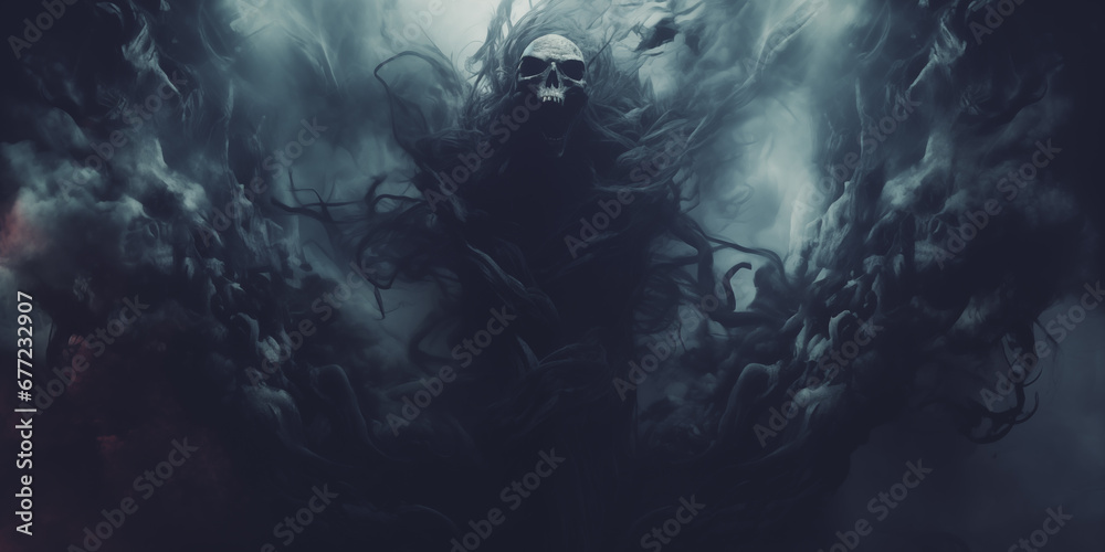 scary fantasy monster coming out of the smoke Stock Illustration ...