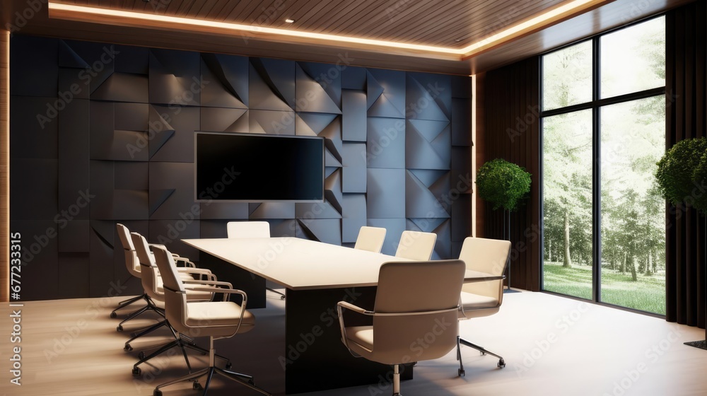 Modern conference room interior wood paneling Stock Photo | Adobe Stock