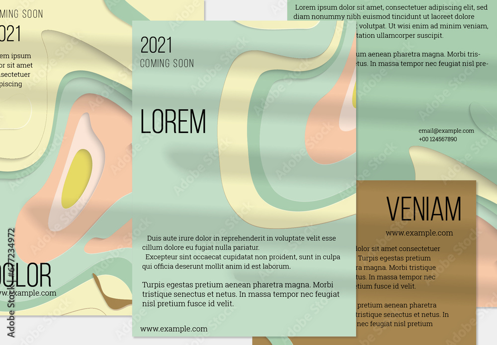 Flyer Layout with Paper Cut Craft Wavy Layered Texture Stock Template ...