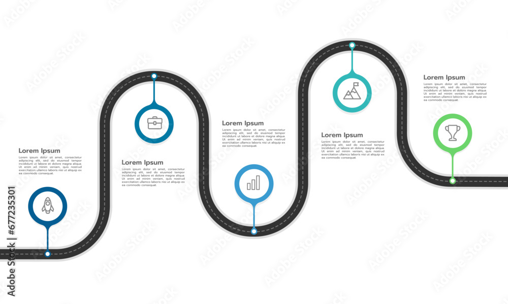 Infographic 5 key points of the roadmap to success. Vector illustration ...