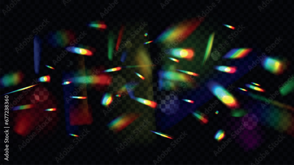 Iridescent overlay background. Bright rainbow flares reflection banner ...