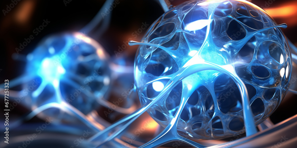 AI Illustration of neurons close-up, nerve node, neural network, brain ...