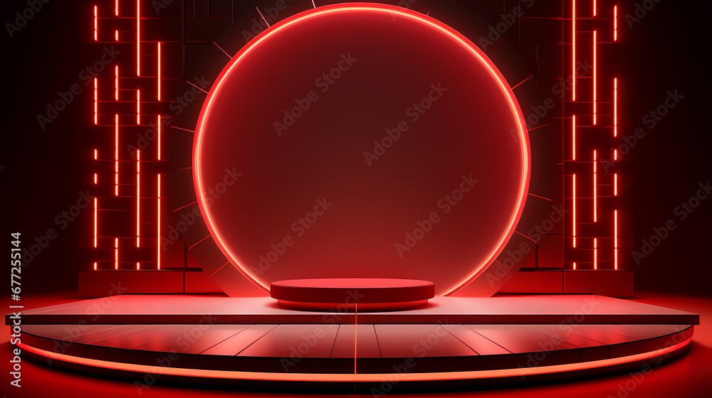 Red product booth scene, e-commerce, podium, stage, product ...