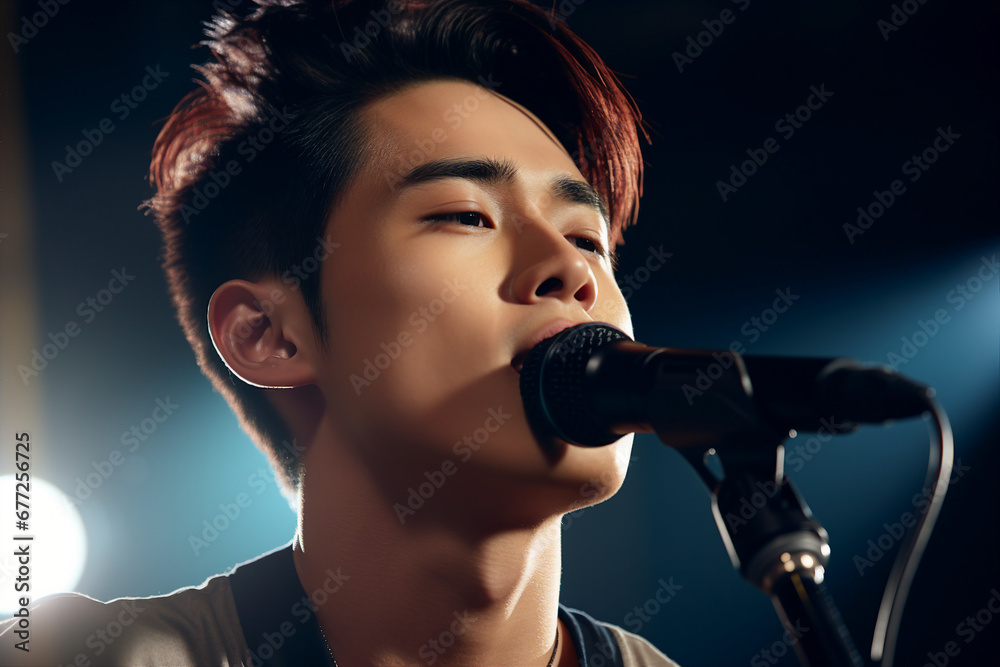 Generative ai technology portrait of talented young singer person on ...