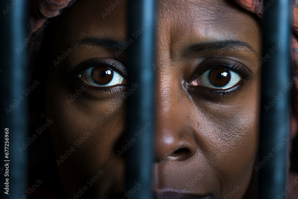 Generative AI portrait of criminal person trapped jailed wearing orange ...