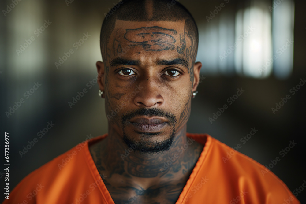 Generative AI portrait of criminal person trapped jailed wearing orange ...