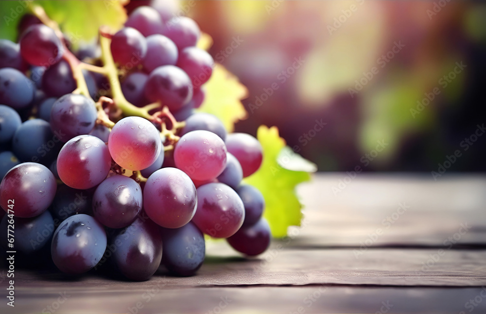 Horizontal blur wallpaper with group of grapes. Detailed image violet ...