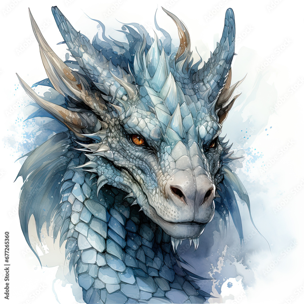 watercolor Blue dragon clipart, Generative Ai Stock Illustration ...