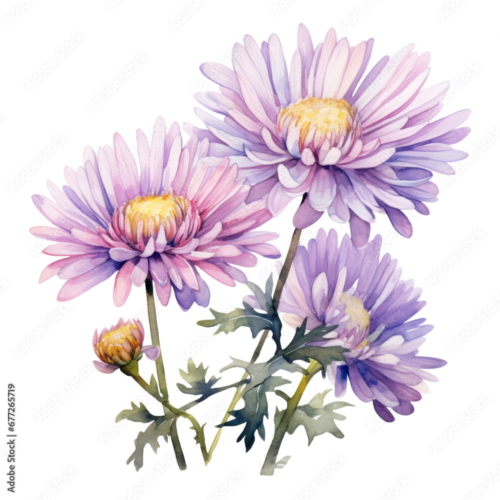 Aster Flower watercolor. Flower watercolor illustration. The name Aster ...