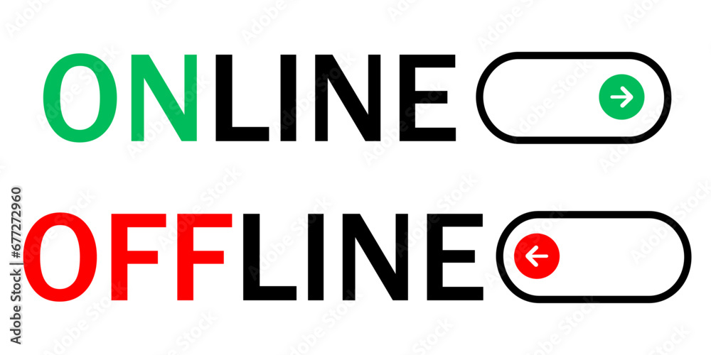 Online and offline button with green and red switch web site and ...
