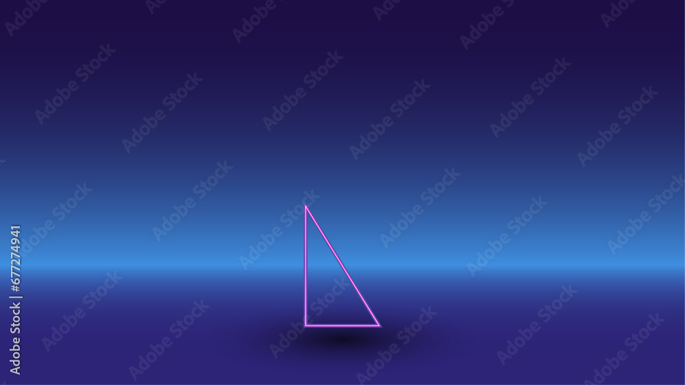 Neon right triangle symbol on a gradient blue background. The isolated ...