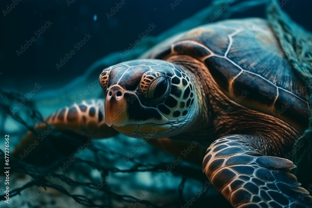 A sad moment depicting the suffering of a turtle caught in a fishing ...