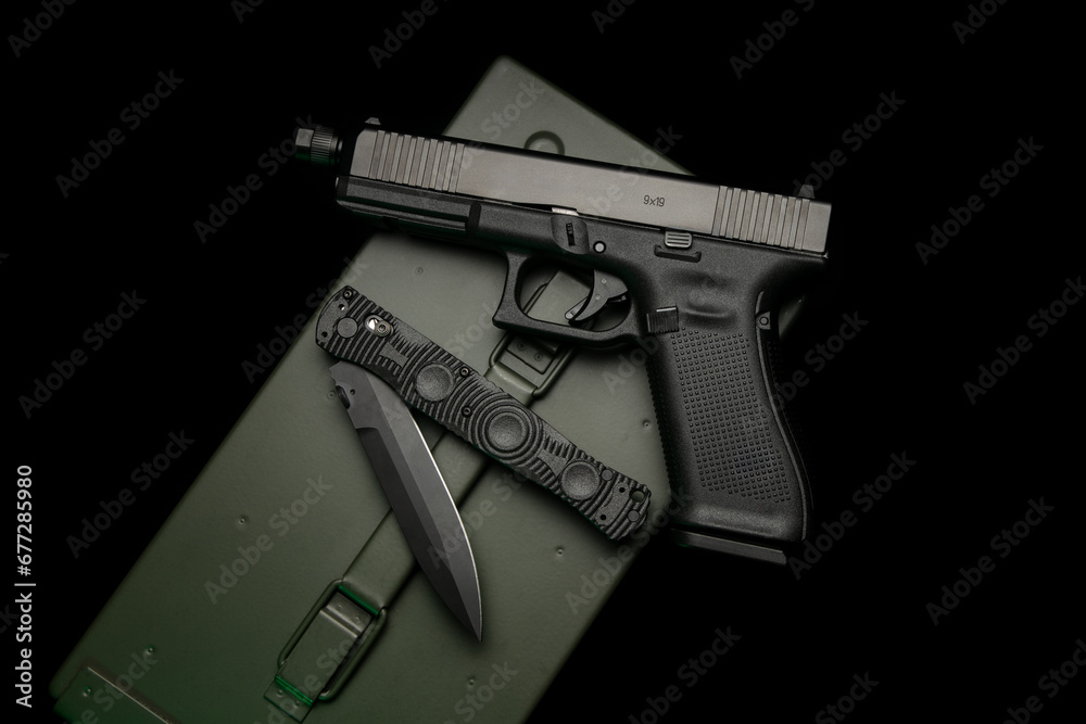 Modern semi-automatic pistol. A short-barreled weapon for self-defense ...