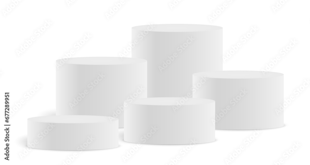 Empty white circle podium, pedestal and platform, stand stage, cylinder ...