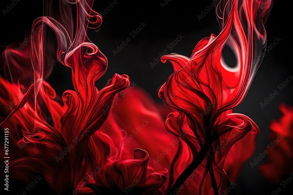 red smoke blowing from red transparent glass white and black color ...
