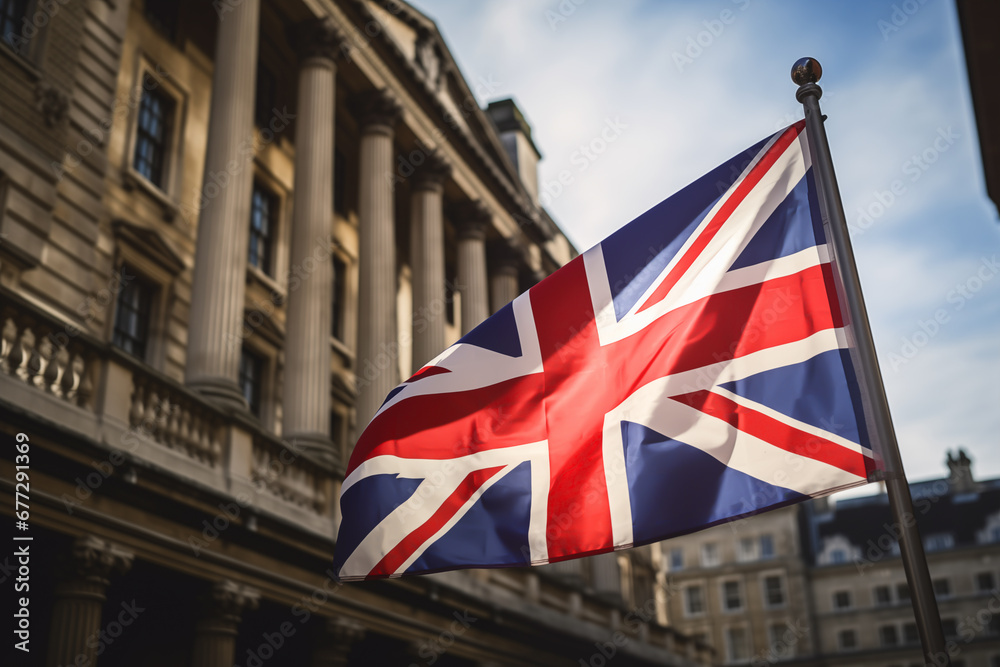 City of London flag background. London Big Ben, Elizabeth tower in ...