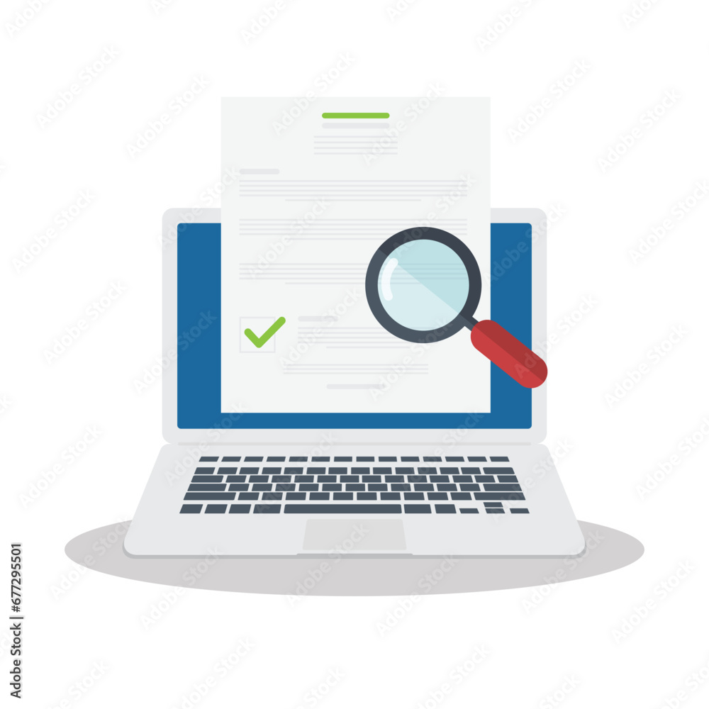 Online digital document inspection or assessment evaluation on laptop ...
