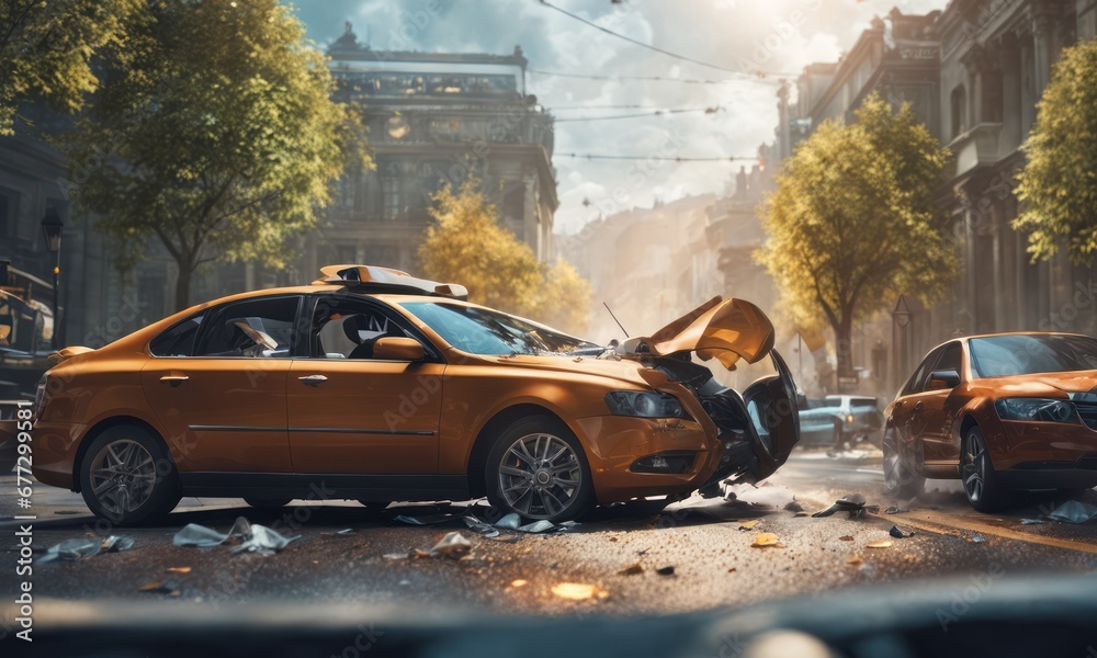 On the car crash traffic accident scene. Multiple car crash each other ...