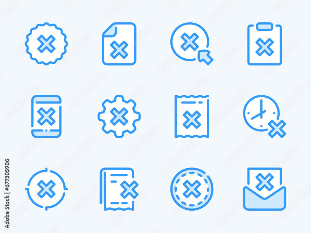 Cancellation and Rejection vector line icons. Cross, Delete, Remove ...