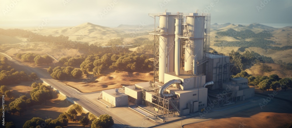 Bird s eye view of cement factory tower with tall concrete plant ...