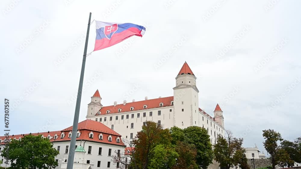 Vidéo Stock Slow motion of flag of Slovakia flying in front of ...