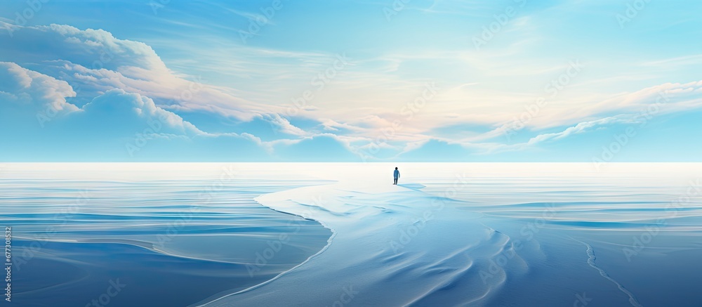 Abstract surreal path concept depicted with a man walking between two ...