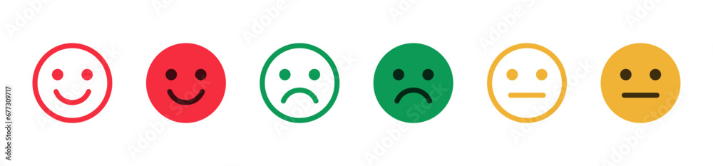 Feedback emoticons emojis. Smiley icon set , happy, neutral, sad, emoji ...