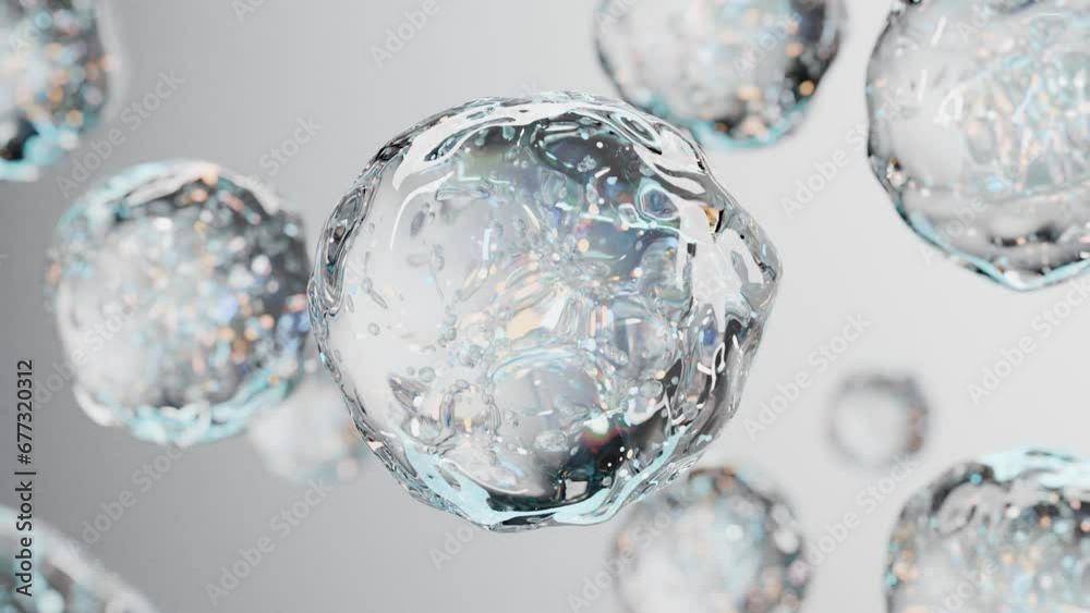 essential Oil Bubbles for cosmetics in water. blue liquid bubbles ...