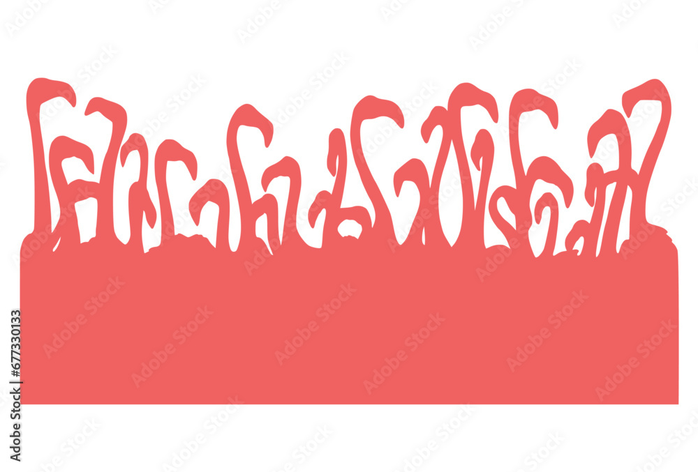 Vector image of a flock of pink flamingos. Banner of birds with long ...