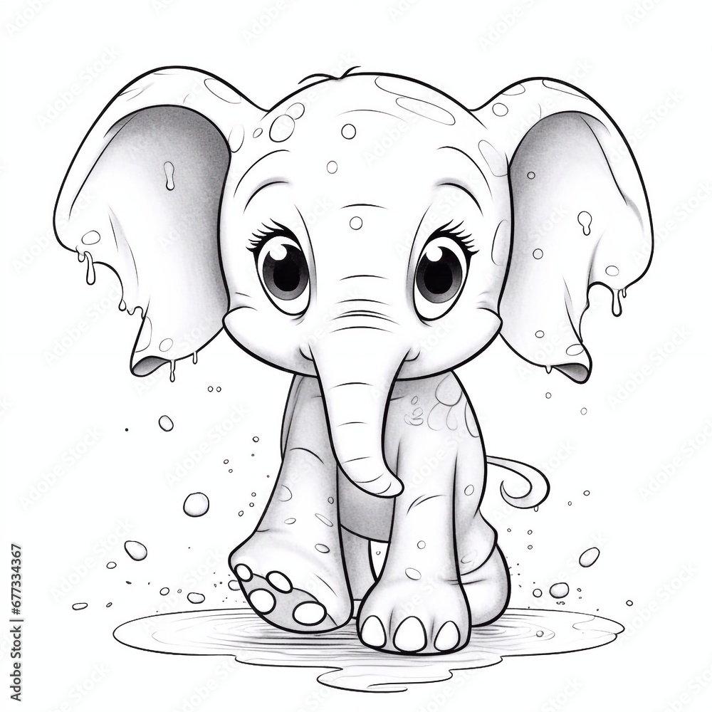 Baby elephant coloring page for kids, generative Ai Stock Illustration ...