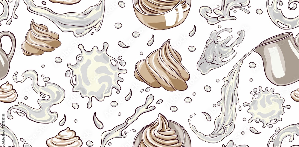 Milk splash pattern, vector isolated liquid waves of cream, realistic ...