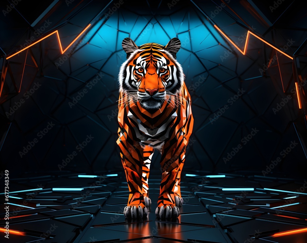 Image of a tiger modified into a electronics robot on a modern ...