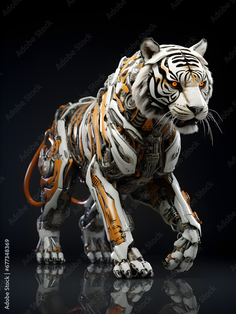 Image of a tiger modified into a electronics robot on a modern ...