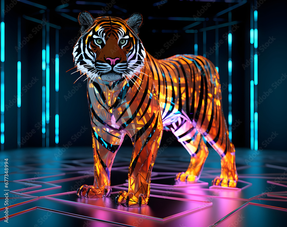 Image of a tiger modified into a electronics robot on a modern ...