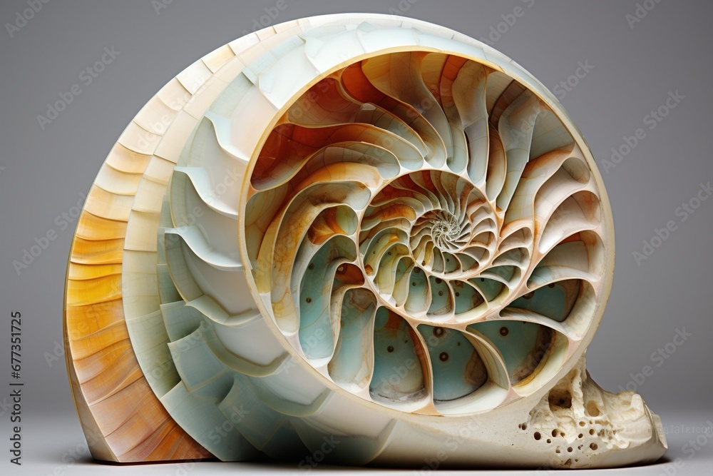 Cross-section of nautilus shell, spiral geometry Stock Photo | Adobe Stock