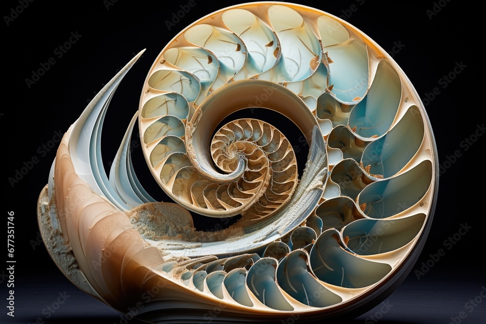 Cross-section of nautilus shell, spiral geometry Stock Photo | Adobe Stock