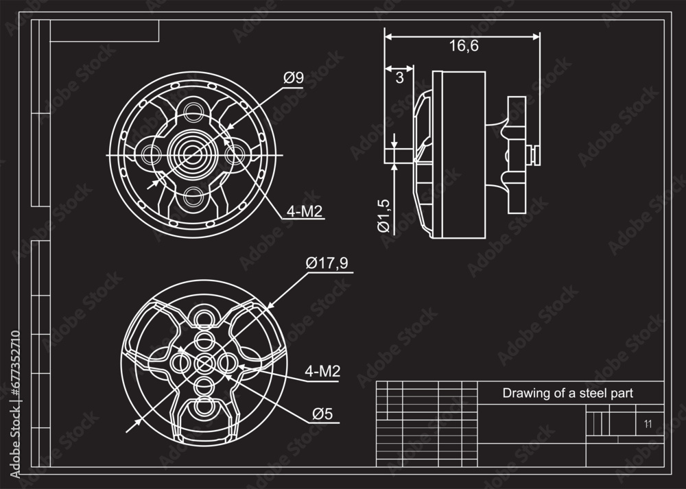 Engineering cad scheme of motor. Vector drawing of a steel mechanical ...