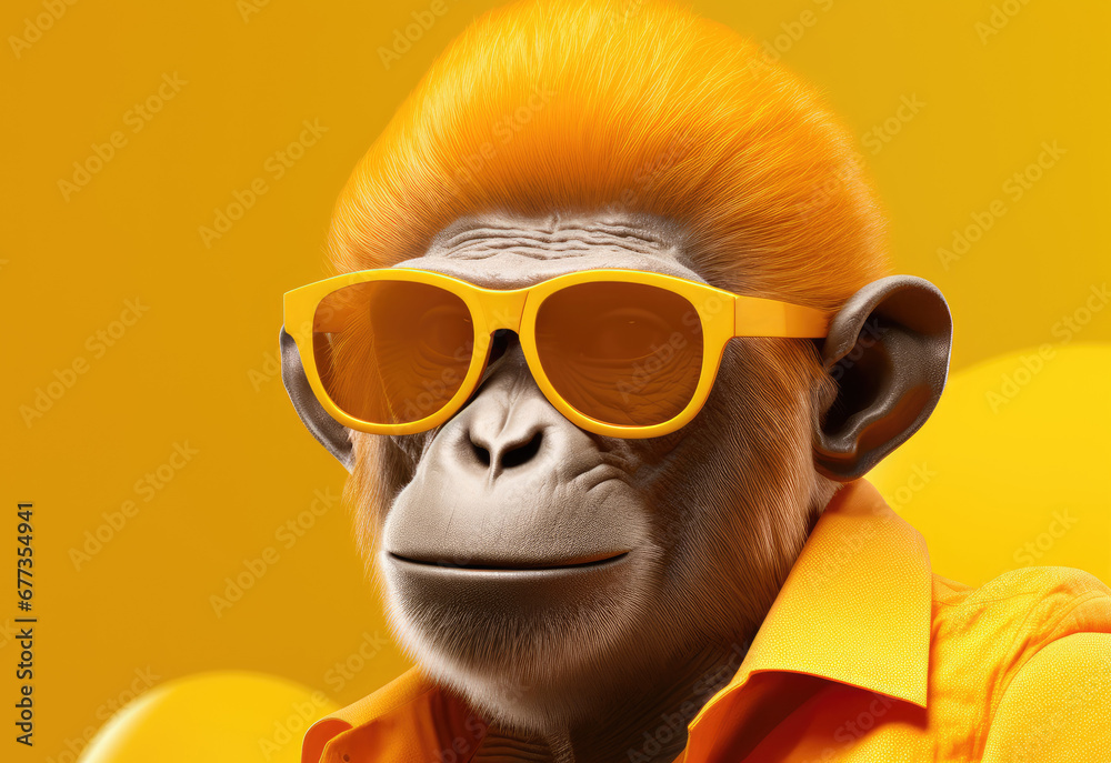 Hamadryas baboon with glasses. Close-up portrait of a Hamadryas baboon ...