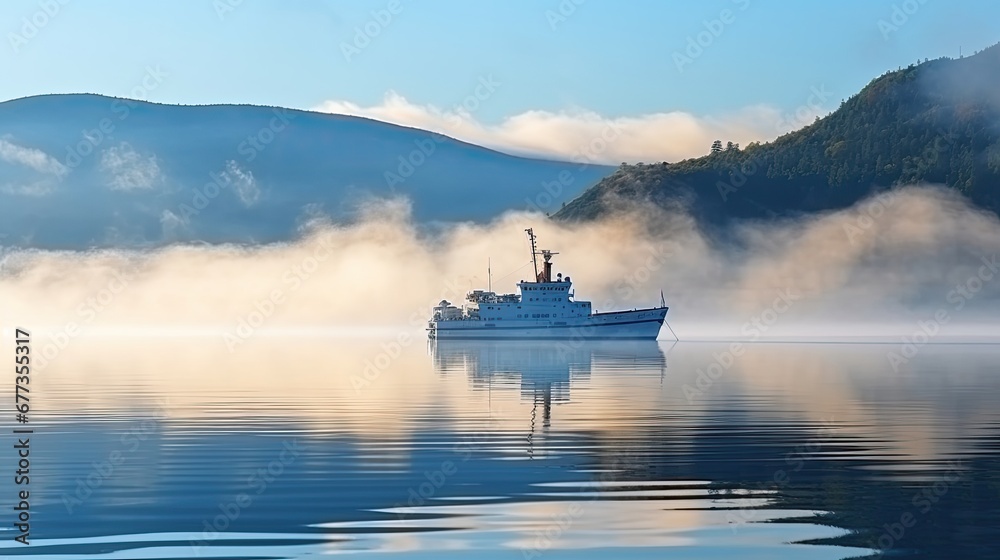 Navy ship, battle ship or warship in the ocean. Military sea transport ...