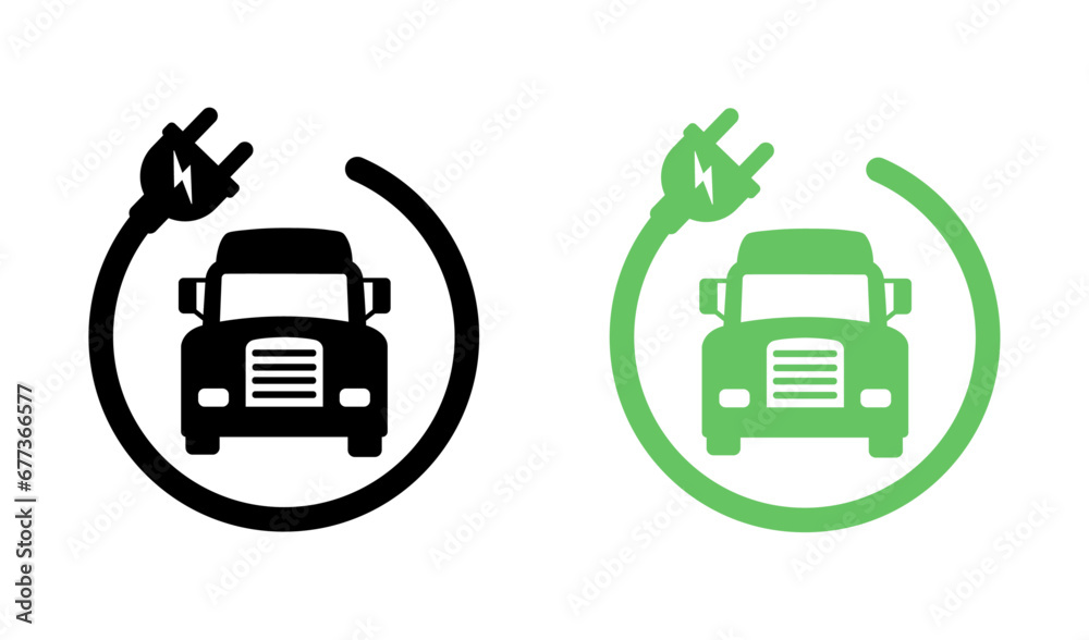Electric Truck Icon In Front View With Plug. Electrical Charging ...