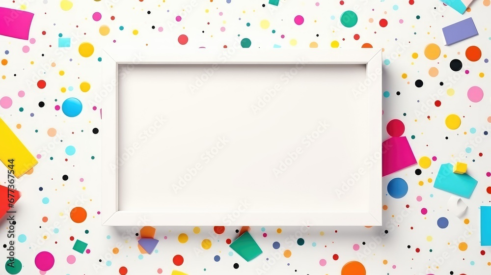 Eye-catching frame of vibrant geometric shapes with generous white ...