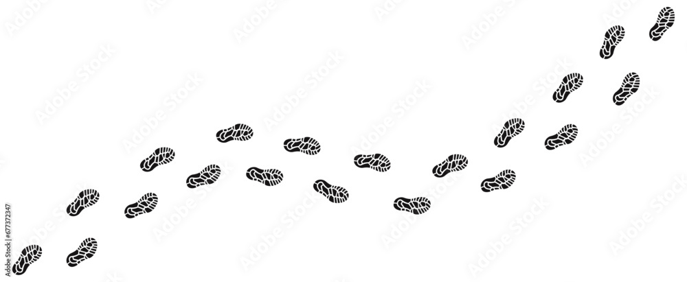 Human step footprints paths. Trace of foot prints of person in boots or ...