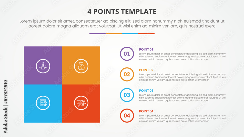 4 points stage template infographic concept for slide presentation with ...