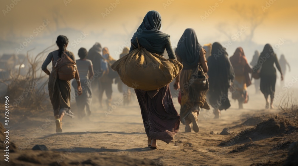 Modern world problem refugees, displaced immigrants emigrants, war ...