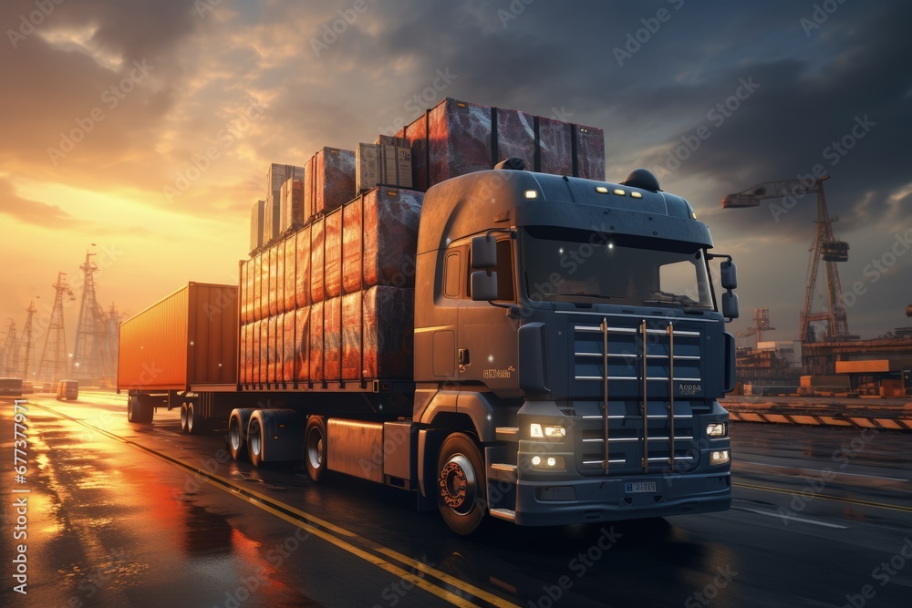 Export import of food transportation, logistics, delivery of cargo ...